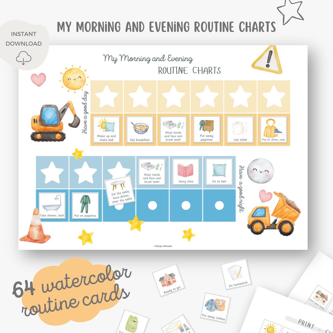 Morning and Bedtime Routine Chart, Routine Chart for Kids, Daily ...