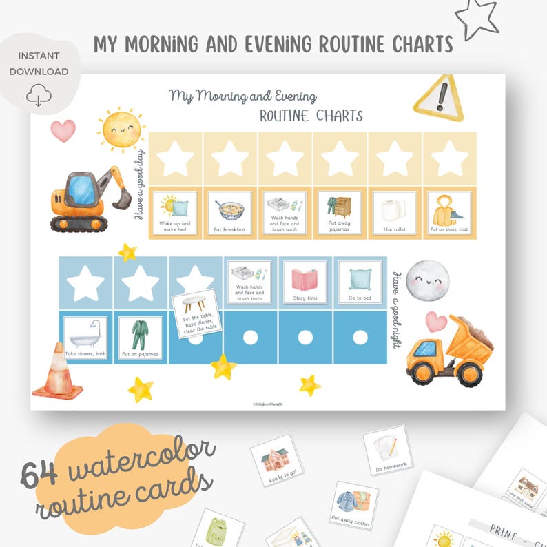 Morning and Bedtime Routine Chart, Routine Chart for Kids, Daily ...