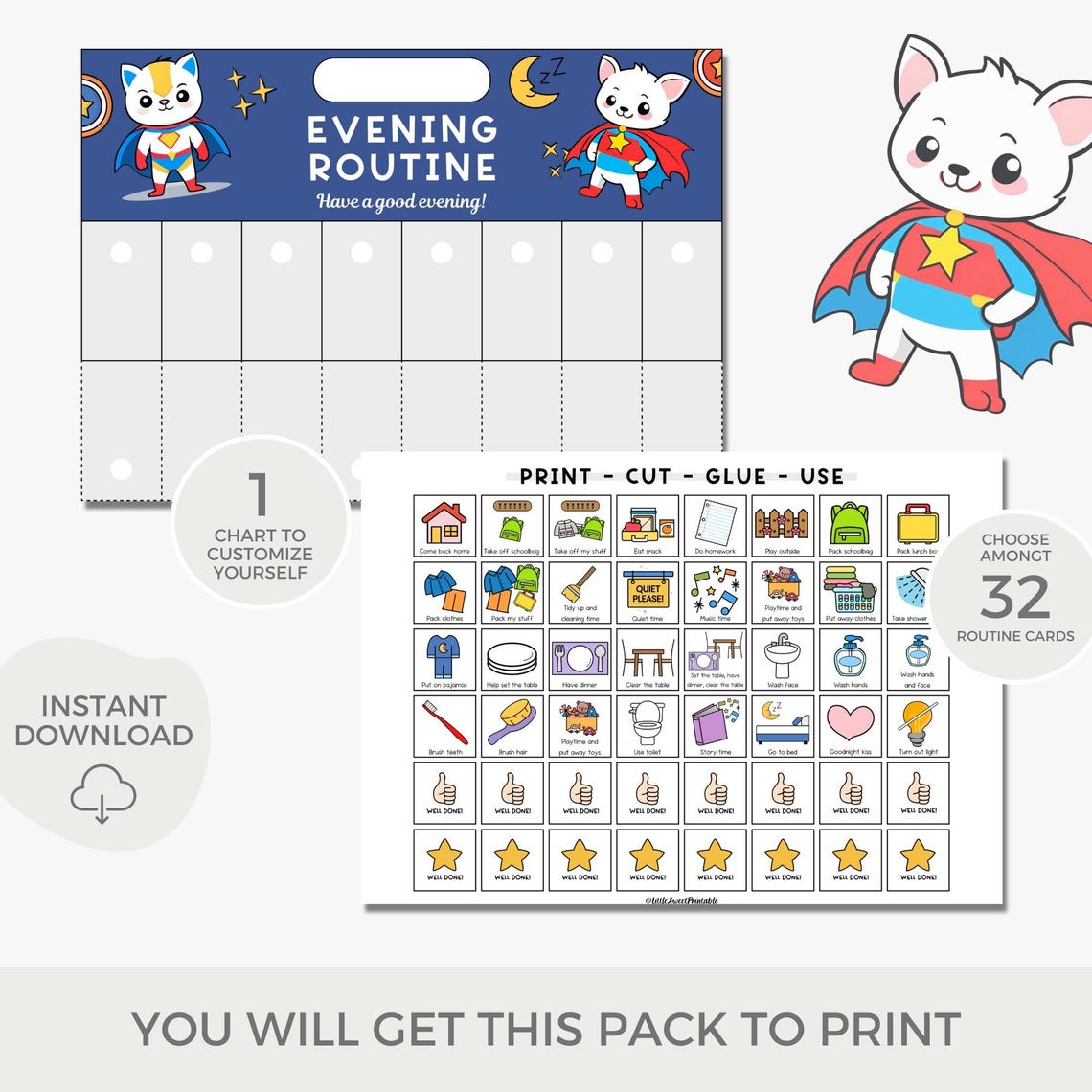 Bedtime Chart for Toddlers, Visual Schedule for Kids, Routine Flip ...