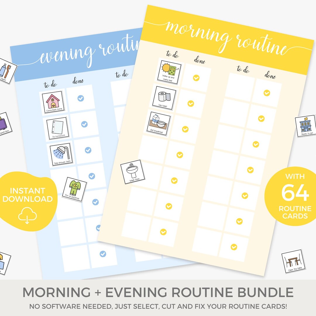 Morning and Evening Routine Chart, Routine Chart for Kids, Daily ...