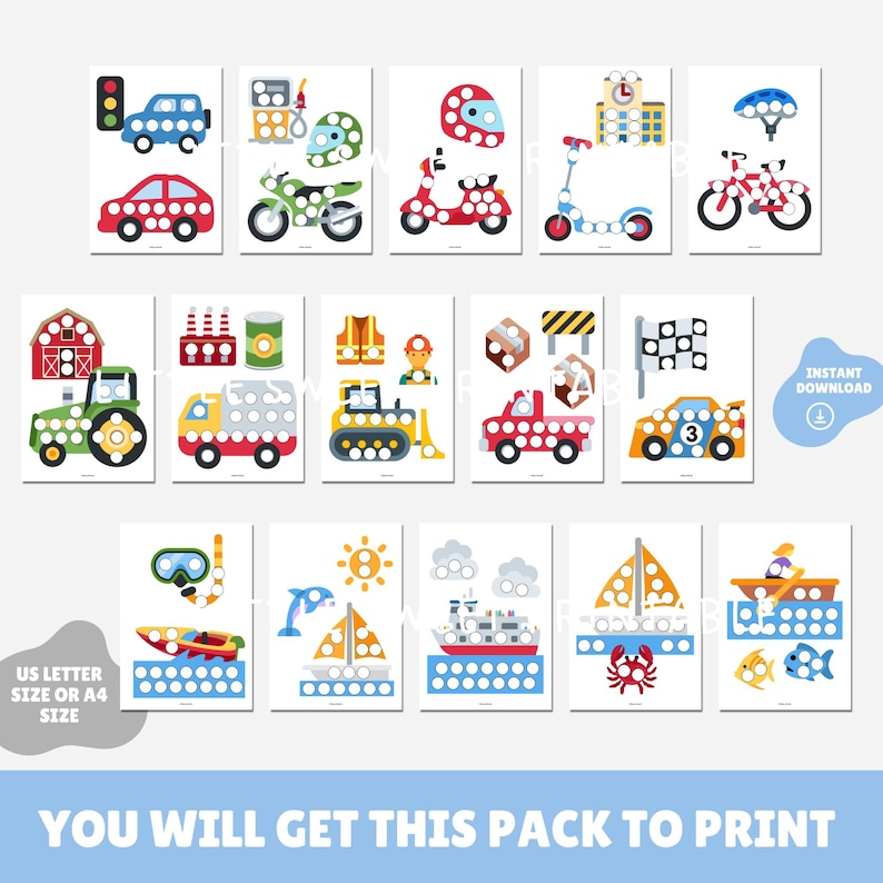 Do a Dot Printable, Vehicles Dot Marker Pages, Easy Kids Coloring Pages ...