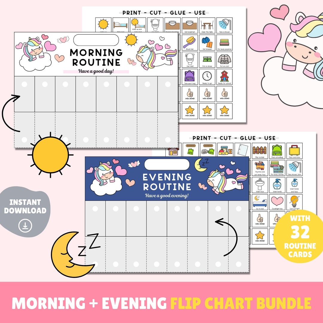 Morning and Bedtime Routine Flip Chart, Routine Chart for Toddlers ...