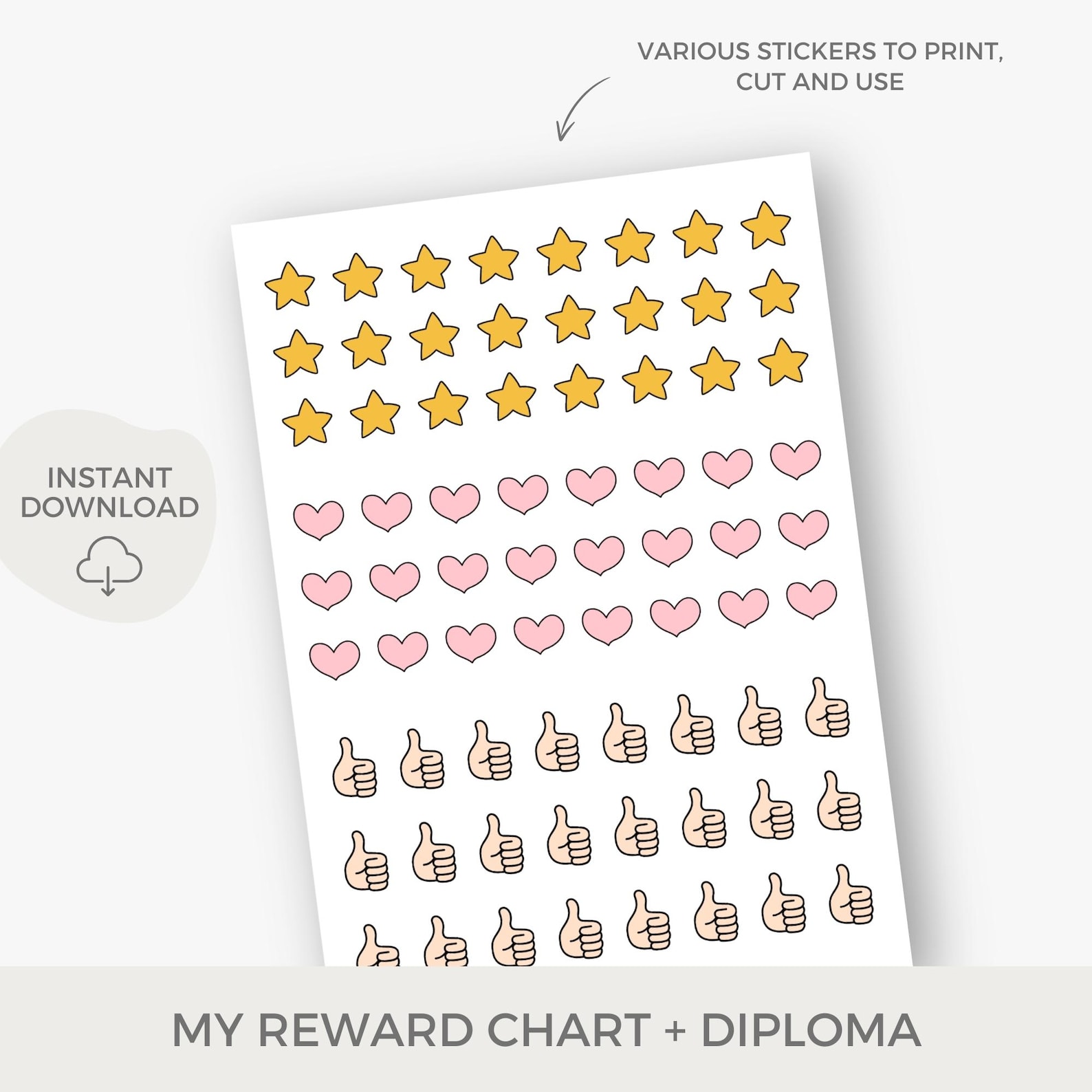 Reward Chart Printable for Kids, Behavior Chart for Toddlers, Sticker ...