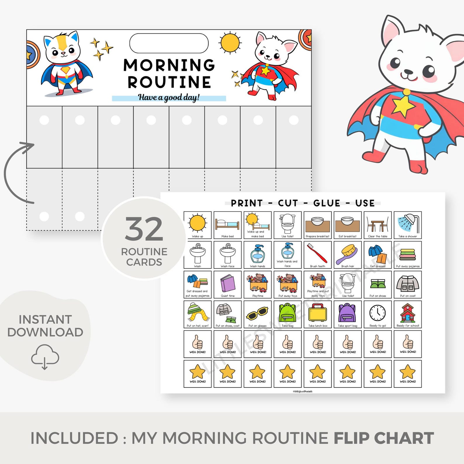 Morning and Bedtime Routine Chart, Kids Routine Chart, Reward Chart ...