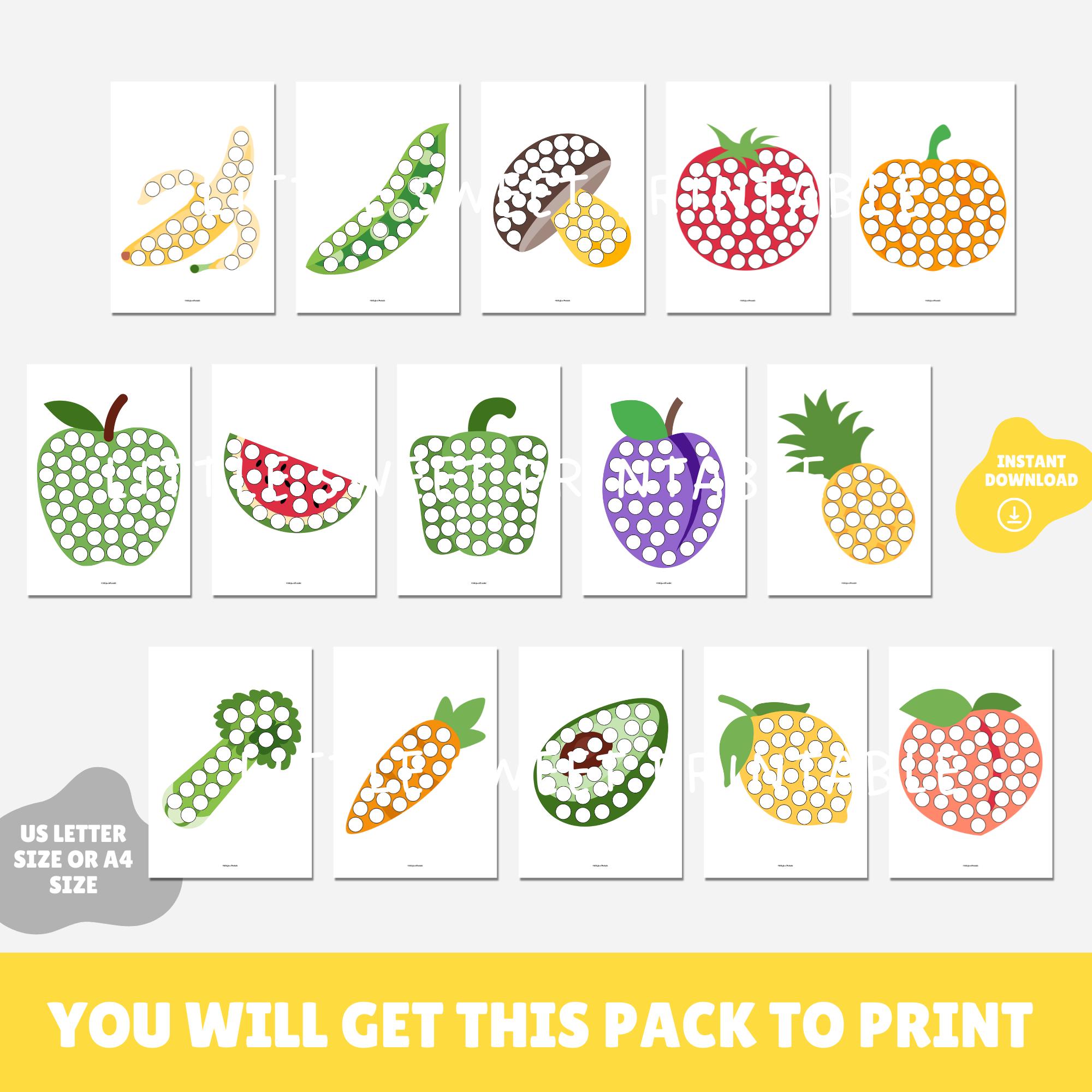 Do a Dot Printable, Fruits Vegetables Dot Marker Pages, Easy Kids ...