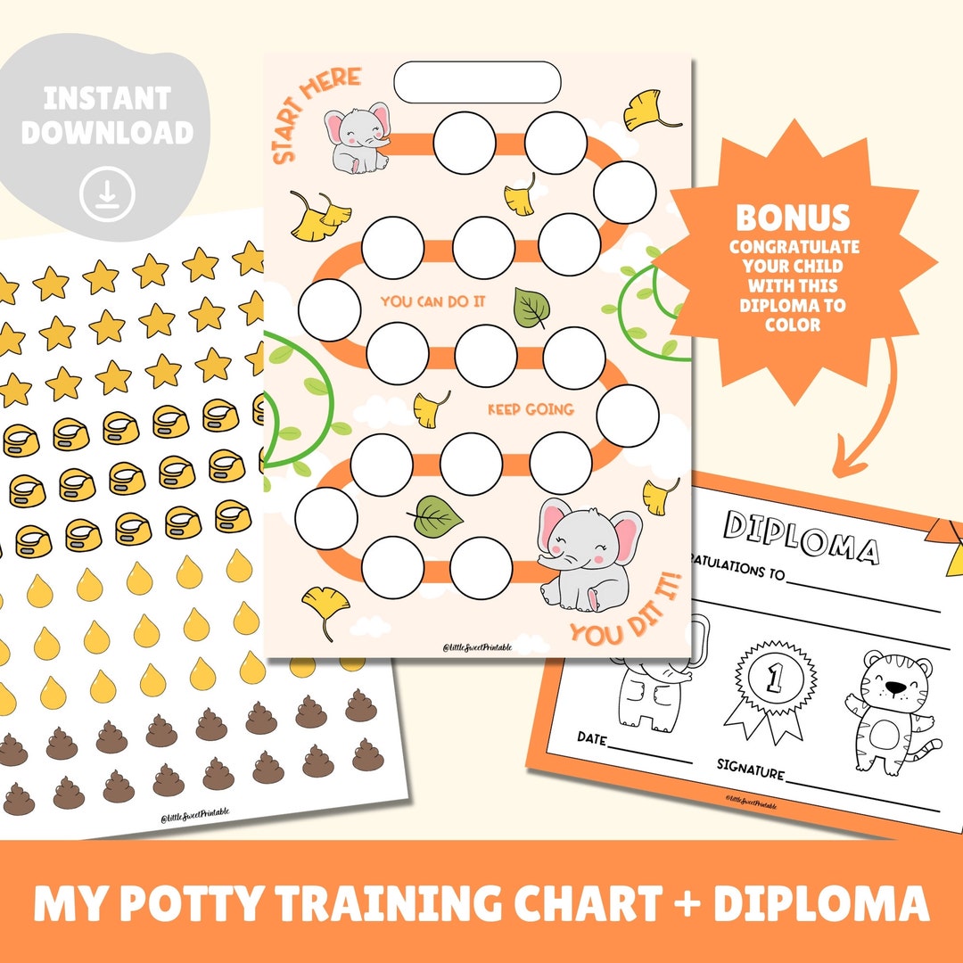 Potty Training Chart Printable, Toddler Potty Sticker Chart, Potty ...