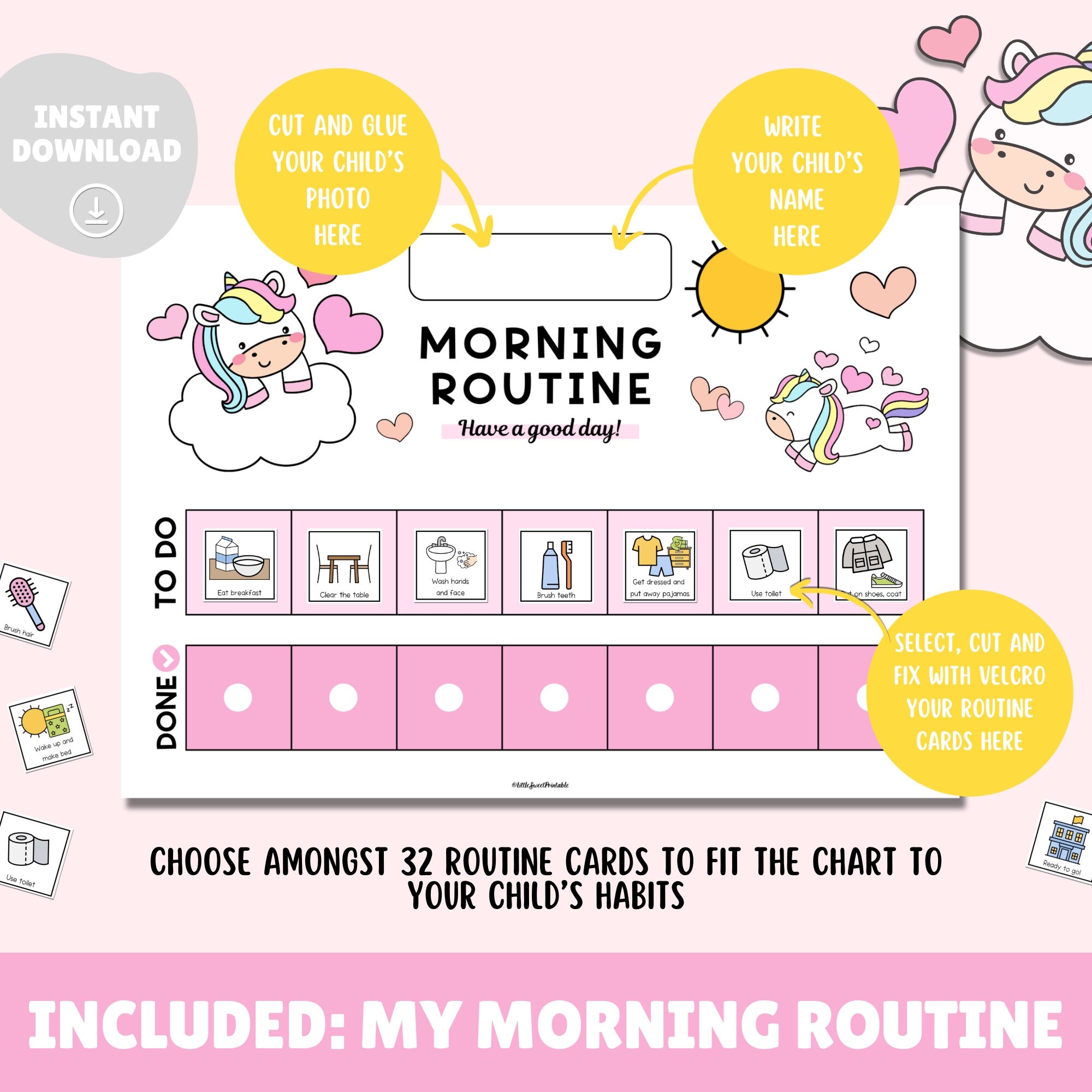 Morning and Bedtime Routine Chart, Kids Routine Chart, Reward Chart ...