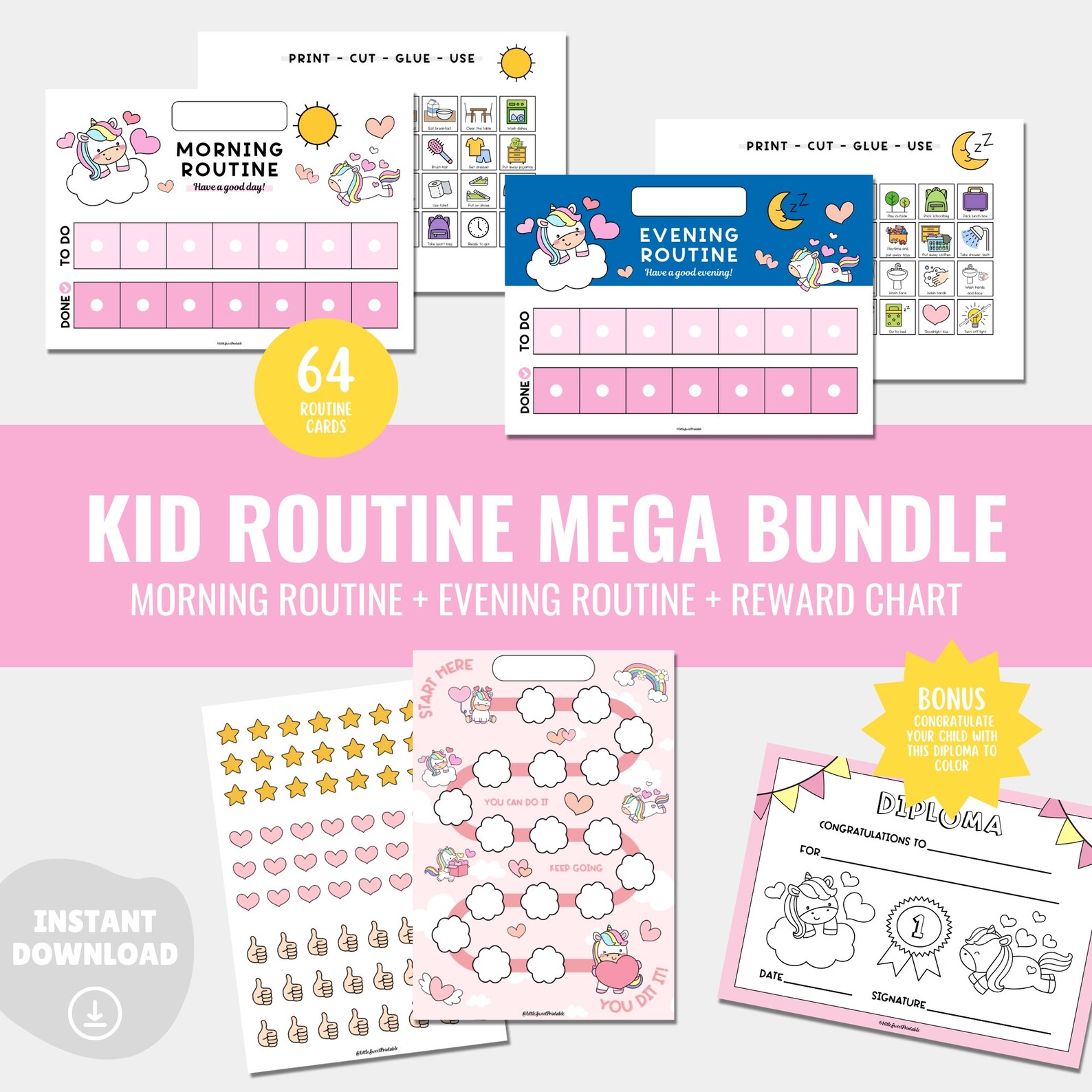 Morning and Bedtime Routine Chart, Kids Routine Chart, Reward Chart ...