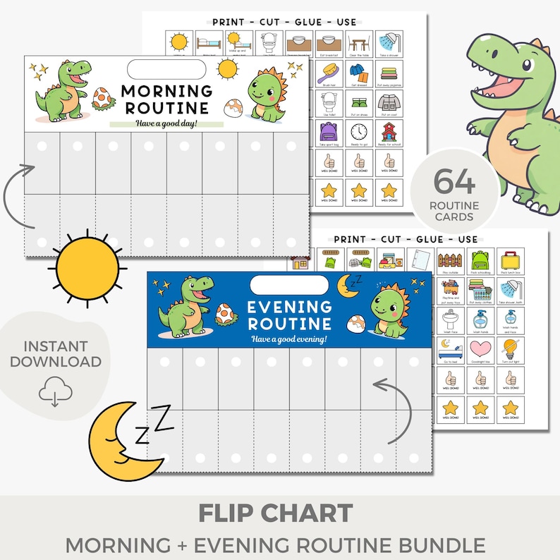 Morning and Bedtime Routine Flip Chart, Routine Chart for Toddlers ...