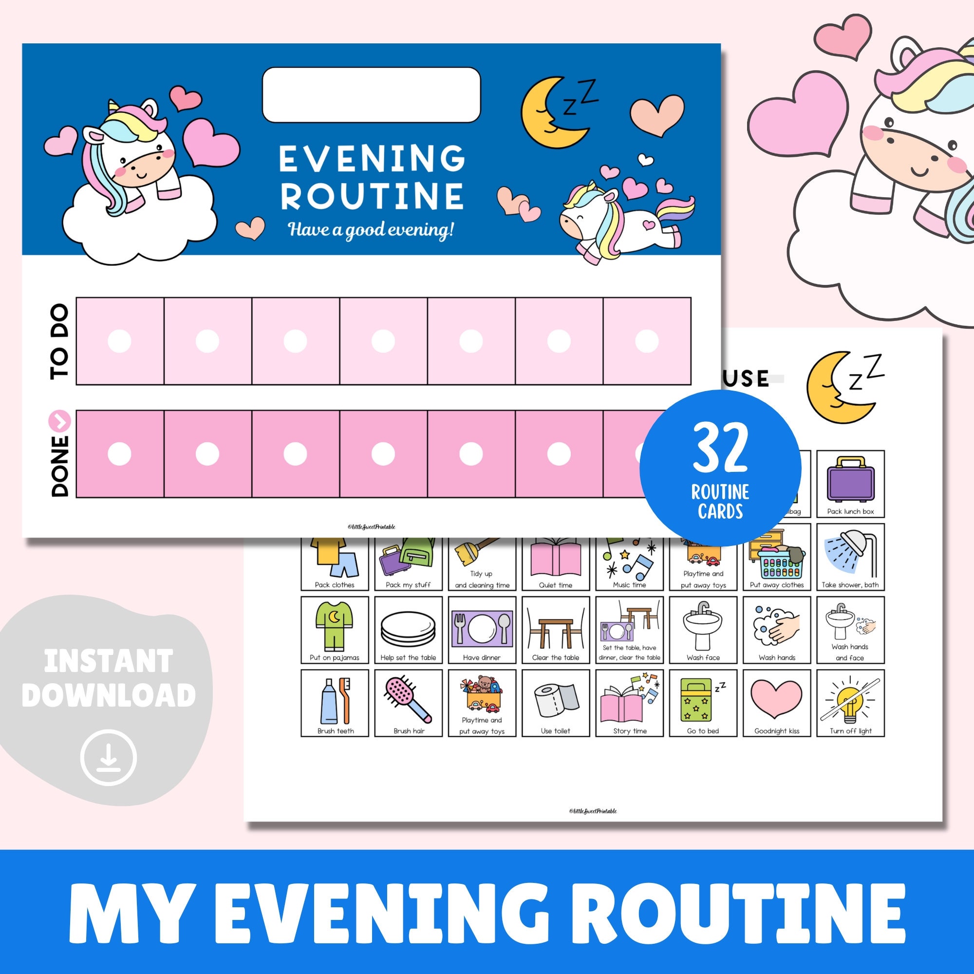 Bedtime Routine Chart, Visual Schedule for Kids, Toddler Routine ...