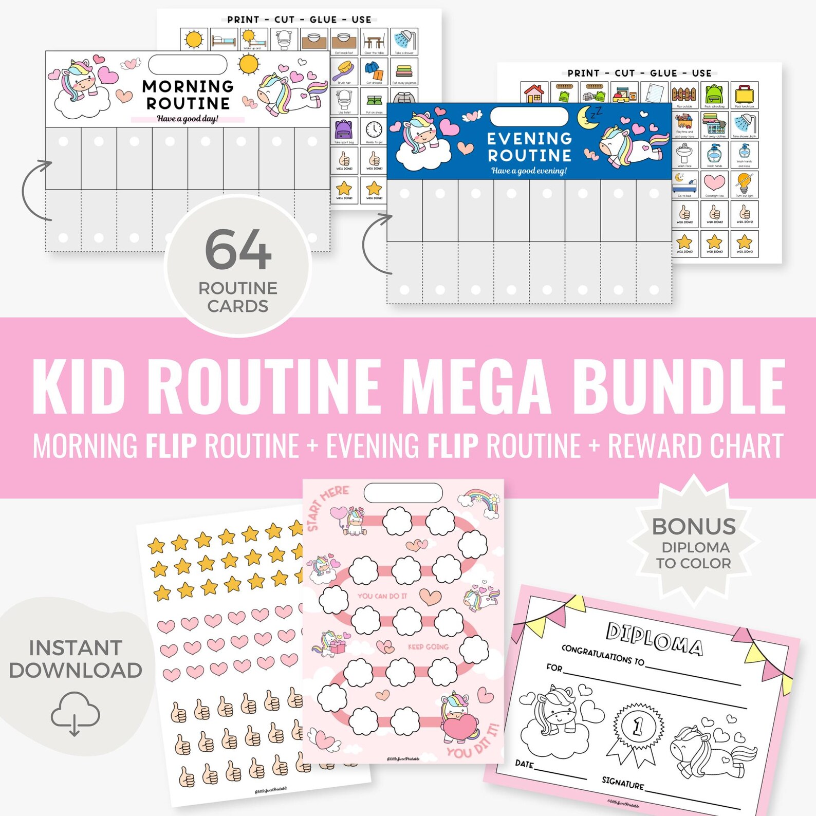 Morning and Bedtime Routine Chart, Kids Routine Chart, Reward Chart ...