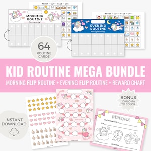 Morning and Bedtime Routine Chart, Kids Routine Chart, Reward Chart ...
