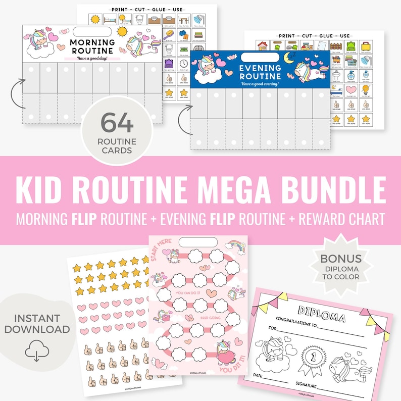 Morning and Bedtime Routine Chart, Kids Routine Chart, Reward Chart ...