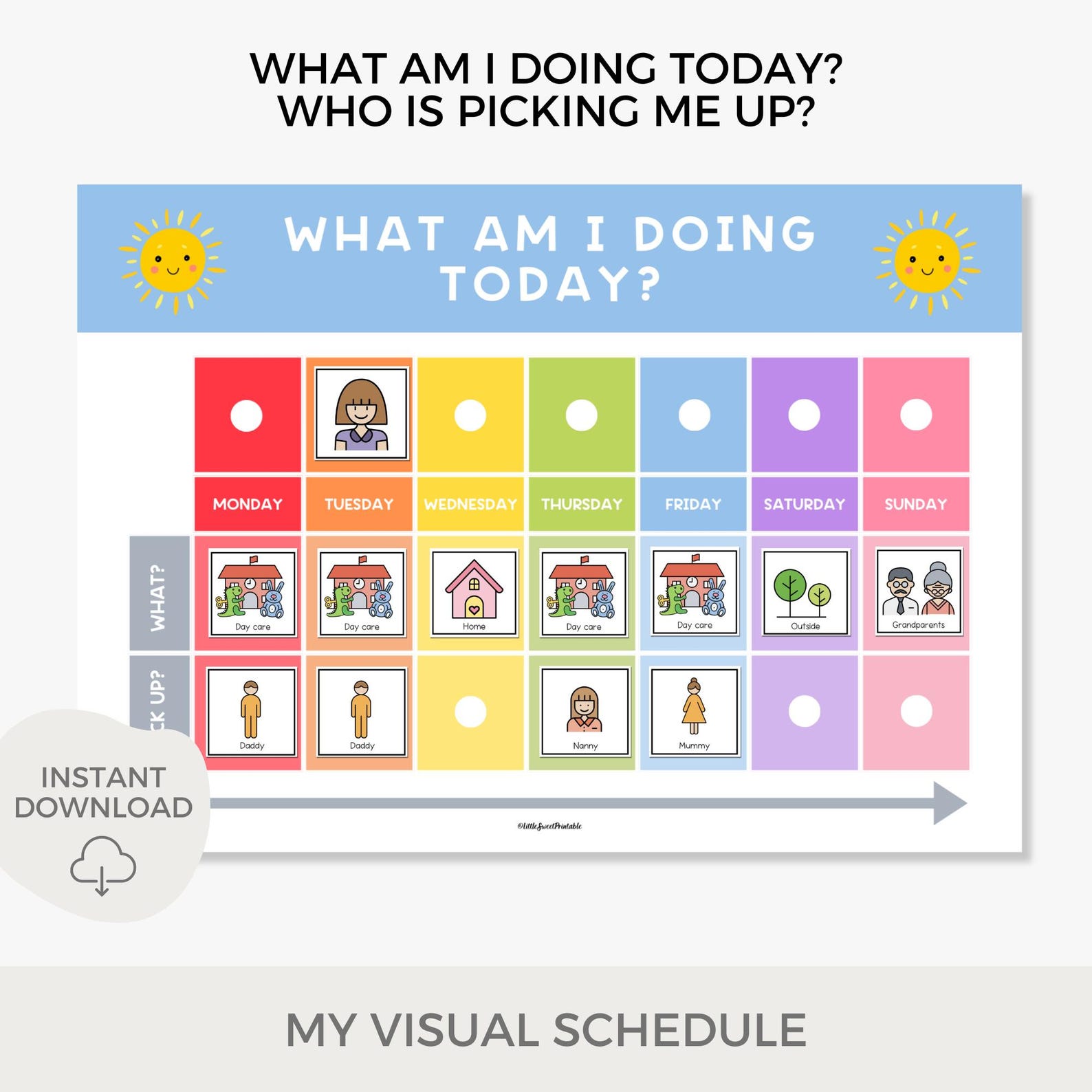 Weekly Visual Calendar, Toddler Visual Schedule, Daily Schedule, Weekly ...