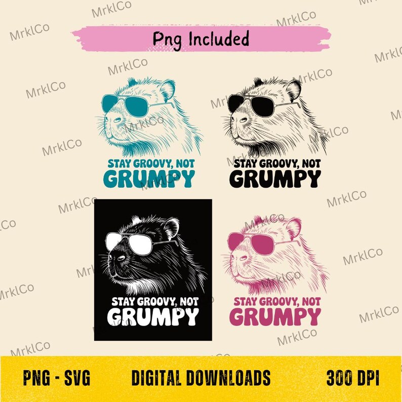 Funny Groovy Capybara SVG PNG, Retro Positive Vibes, Gift Sublimation ...