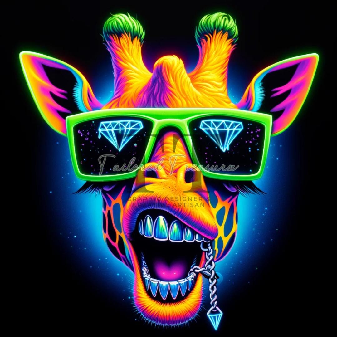 Funky Neon Giraffe 5 Pngs,digital Download, Sublimation, Dtf, Uvdtf, - Etsy
