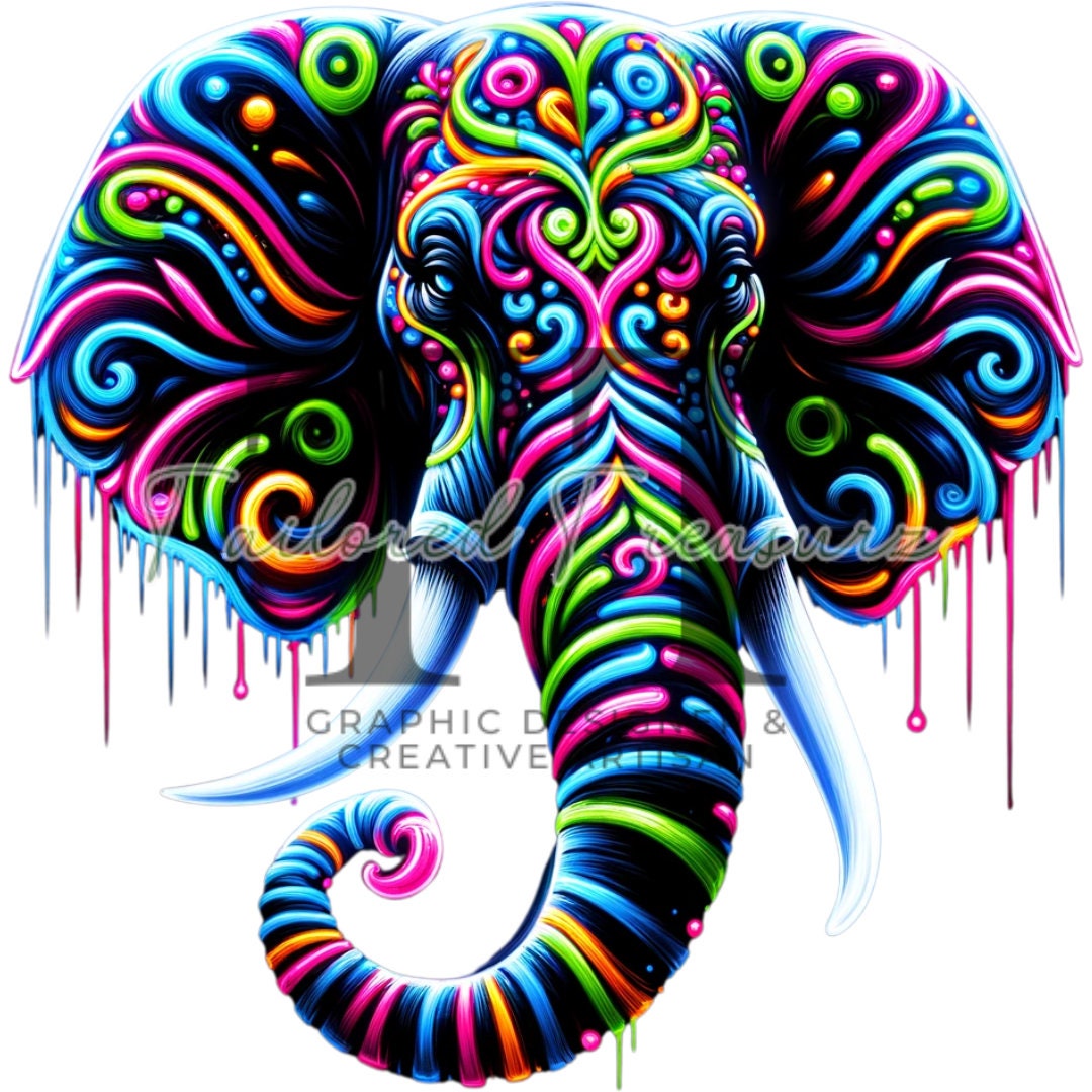 Vibrant Neon Elephant Digital Art Bundle - 4 Unique PNG Prints - Etsy