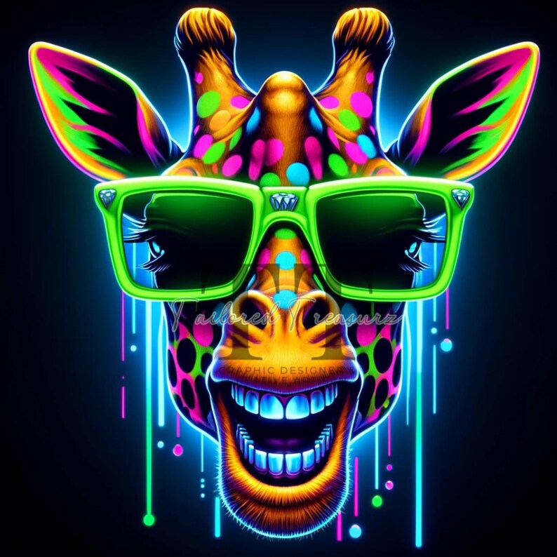 Funky Neon Giraffe 5 Pngs,digital Download, Sublimation, Dtf, Uvdtf, - Etsy