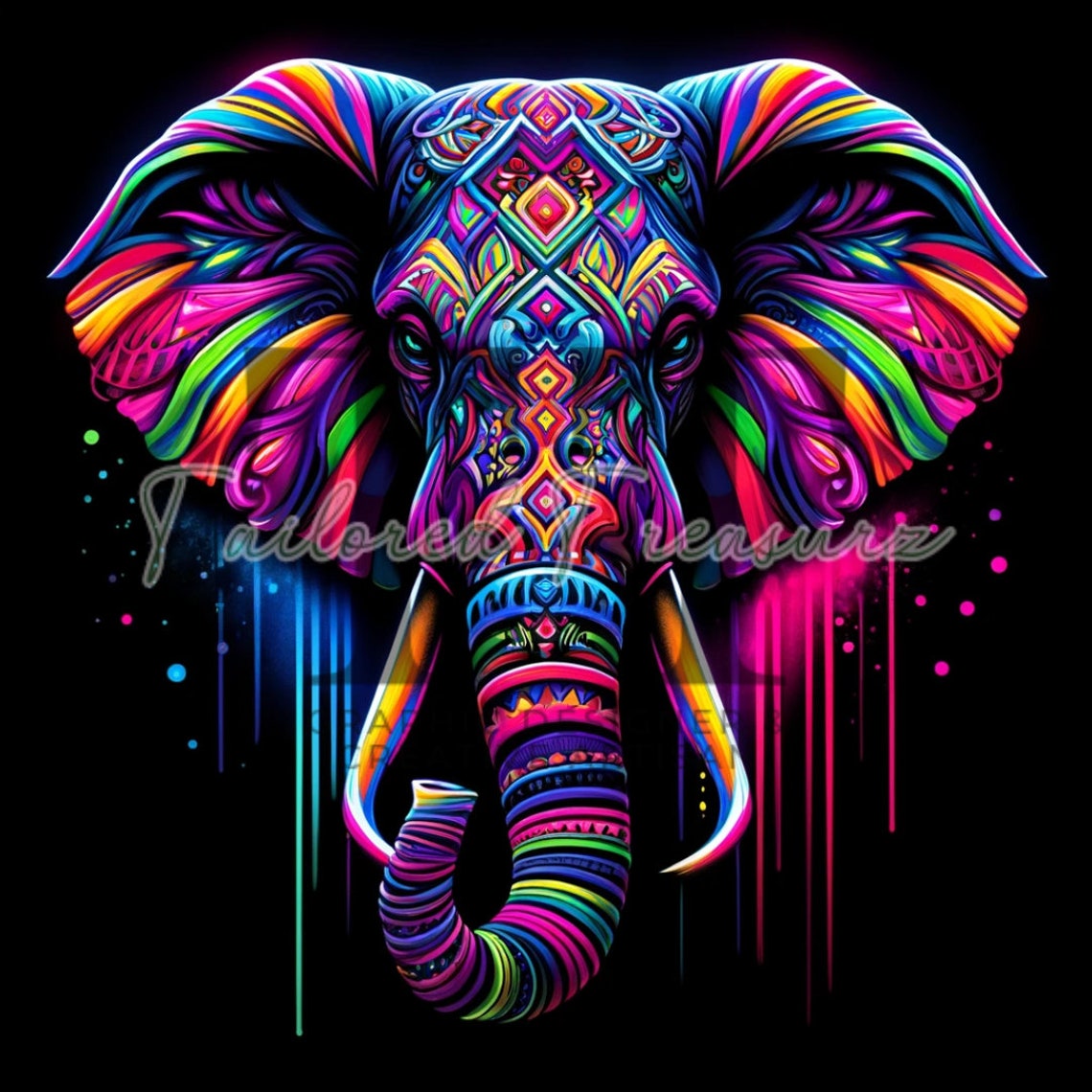 Vibrant Neon Elephant Digital Art Bundle - 4 Unique PNG Prints - Etsy