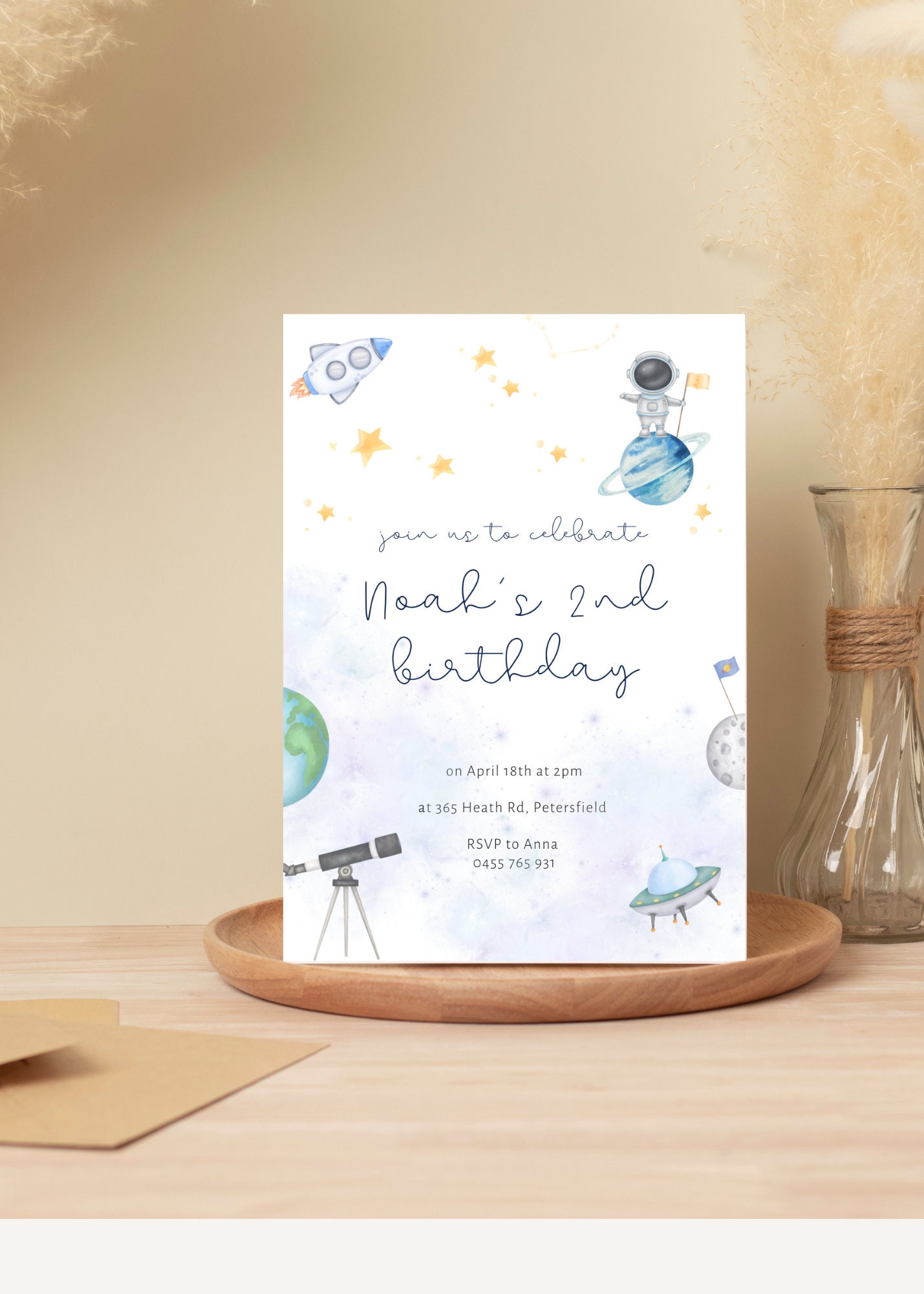 Outer Space Birthday Invitation Template, Spaceship Invitation, Space ...