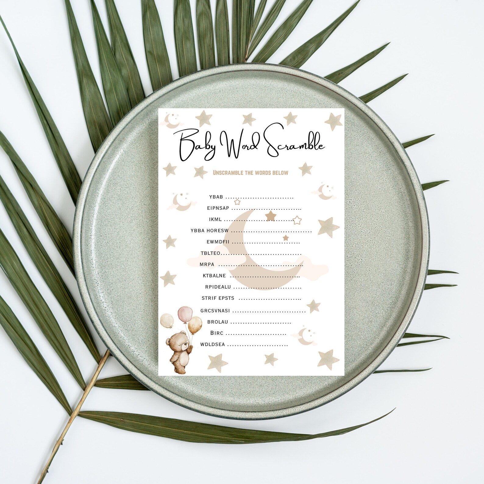 Baby Word Scramble Game, Printable Baby Shower Game, Teddy Bear Baby ...