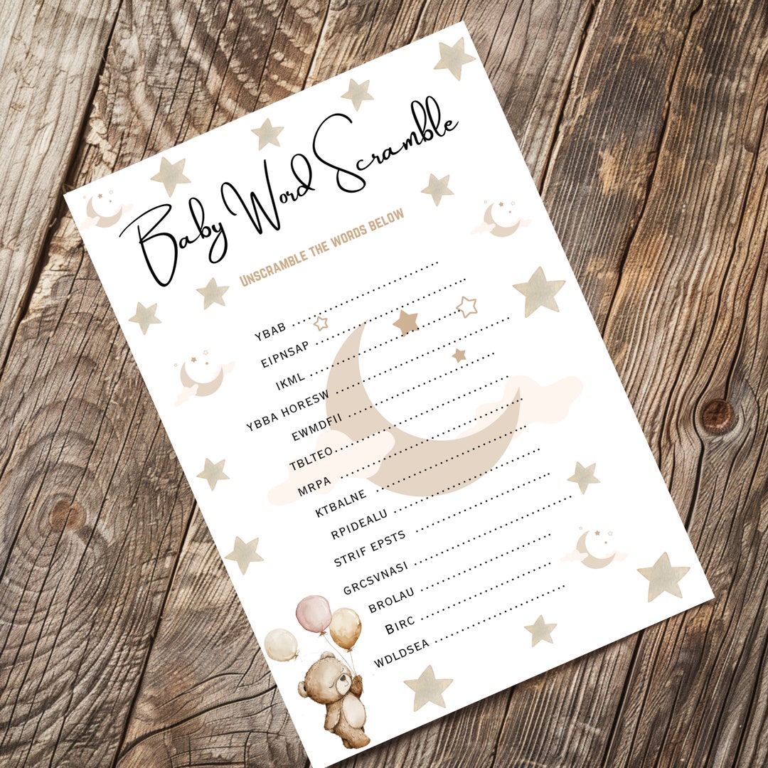 Baby Word Scramble Game, Printable Baby Shower Game, Teddy Bear Baby ...