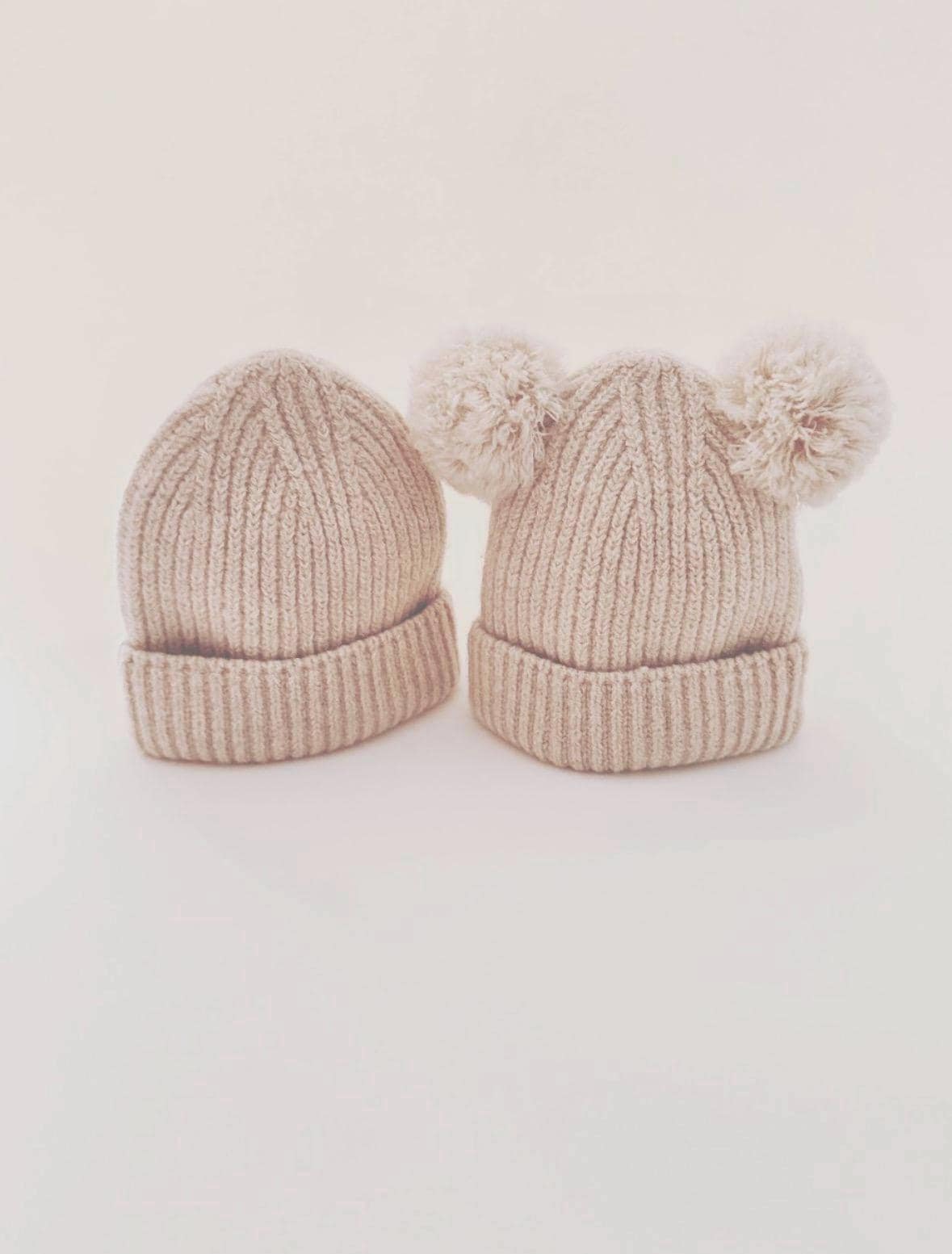 Merino Wool Baby Hat | Double Pom Poms | Oat Knit Baby Beanie | Baby ...