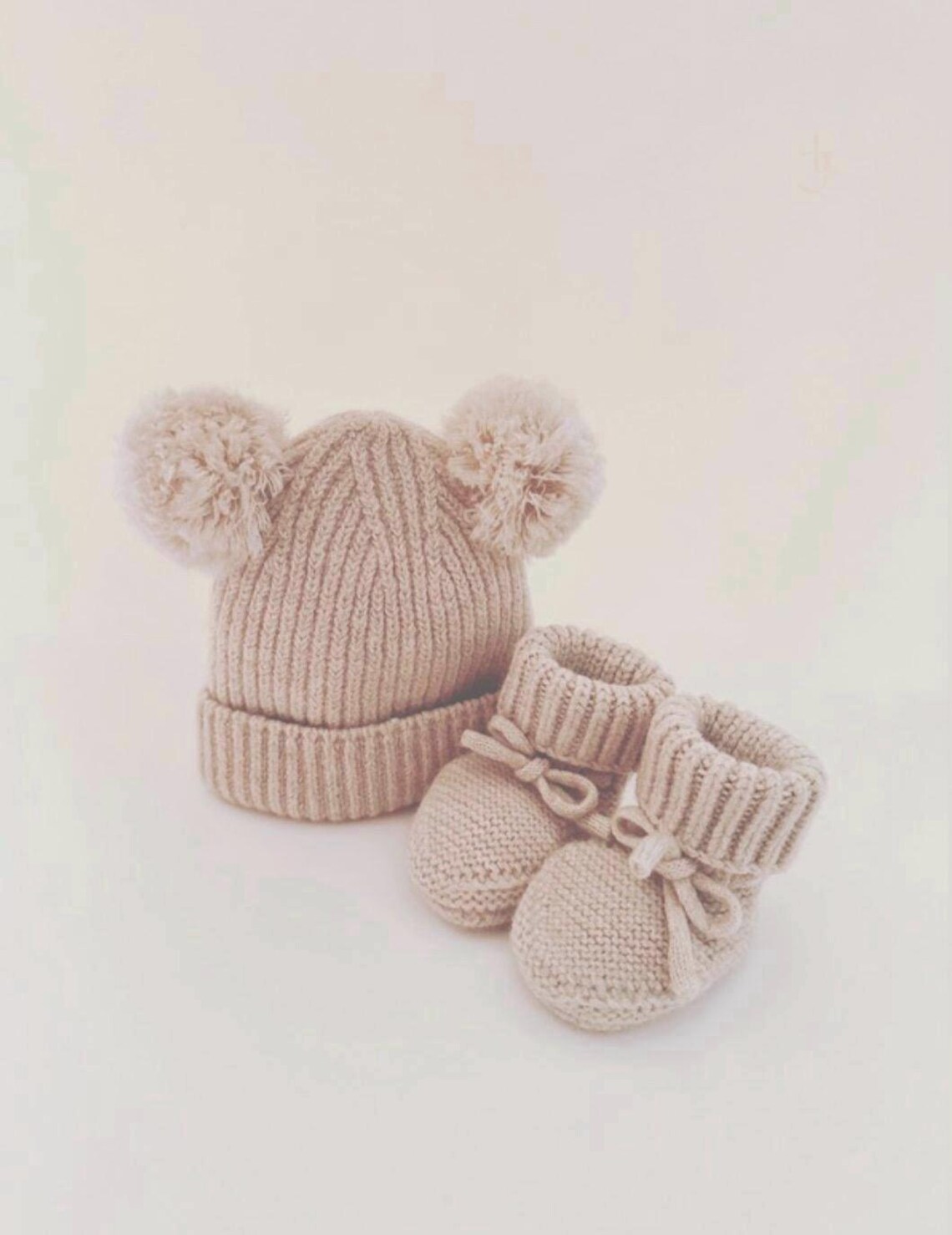 Merino Wool Baby Hat | Double Pom Poms | Oat Knit Baby Beanie | Baby ...