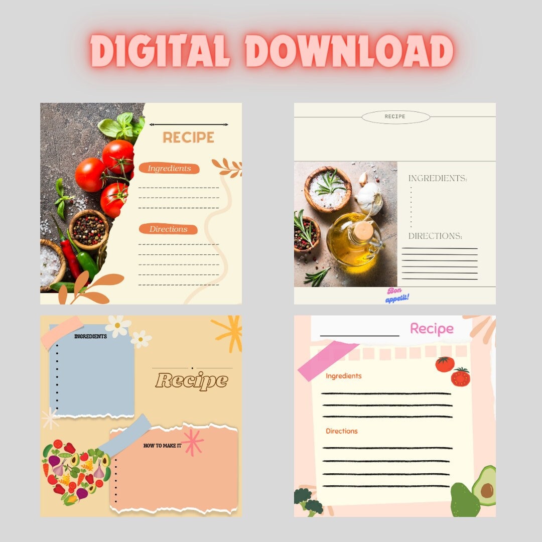 4 Easy-to-use Recipe Templates for Your Culinary Adventures - Etsy