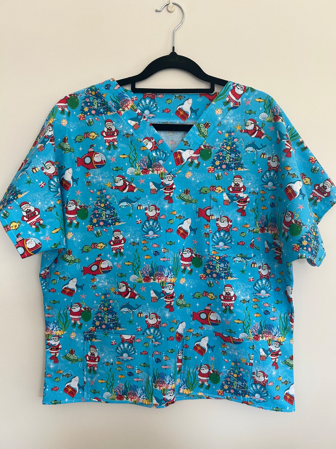 Christmas Scrub Top Underwater Santa - Etsy