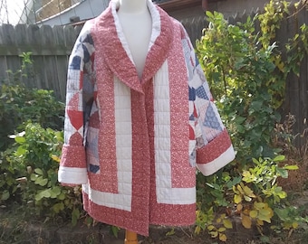 Vintage Quilt Coat Handmade - Oversized Vintage Quilt Jacket - Hand ...