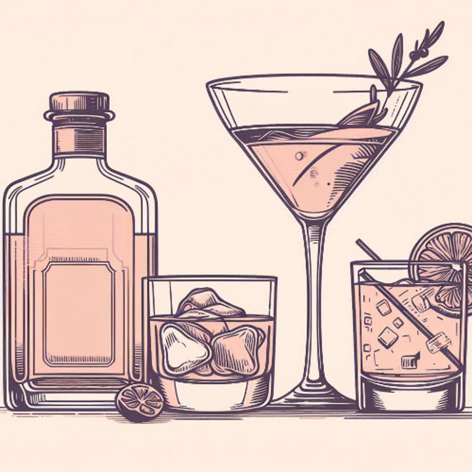 Minimalist Cocktails, Bar Art, Bar Line Art, Modern - Etsy