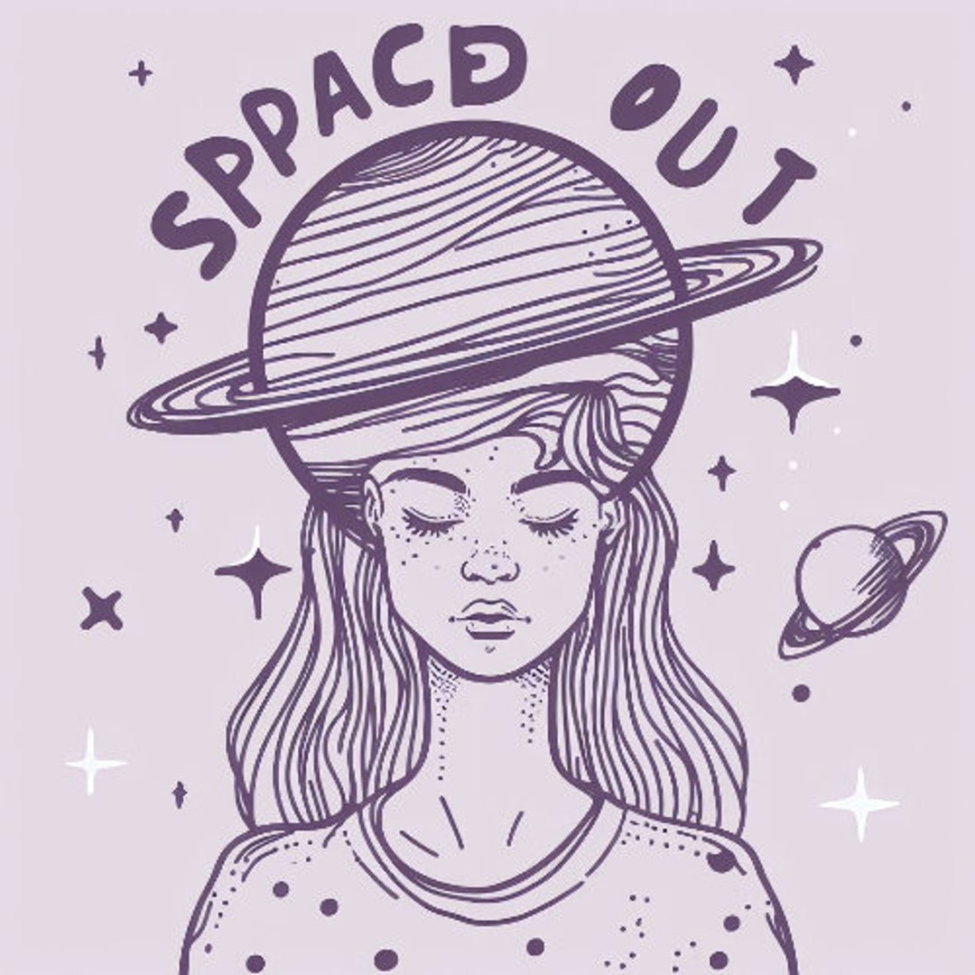 Minimal Line Art, "spaced Out" Art, Woman, Purple, Funny Art - Etsy