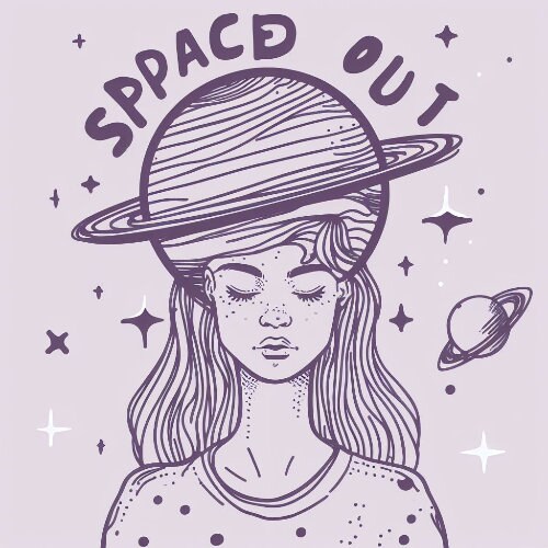 Minimal Line Art, "spaced Out" Art, Woman, Purple, Funny Art - Etsy