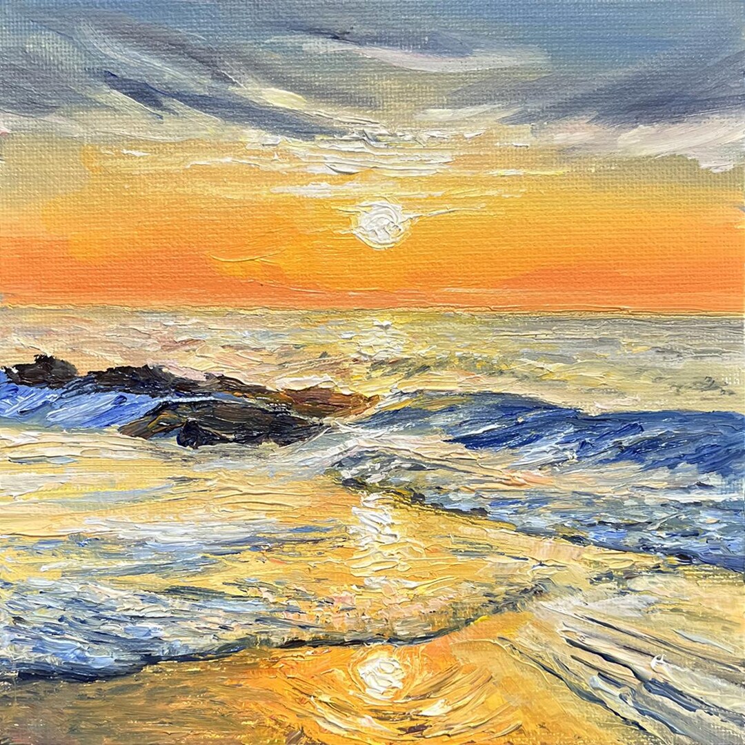 Seascape Painting Mini Sunset Sea Painting Gorgeous Sea Painting Modern ...