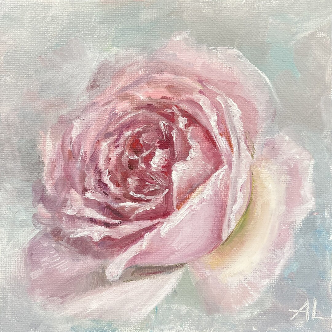 Painting Pink Rose Flower Art Original Art Delicate Rose 21st Birthday ...