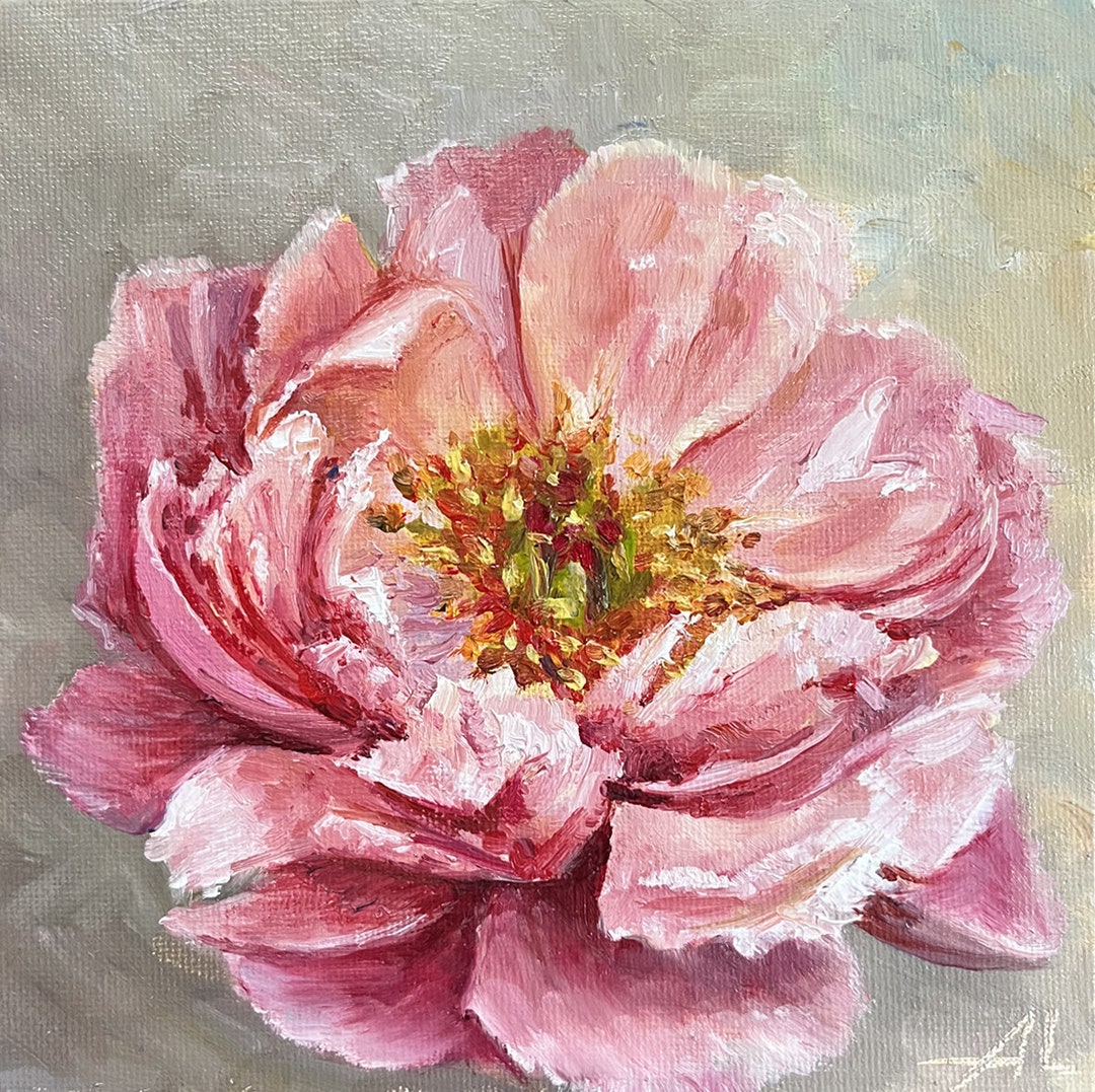 Painting Pink Peony. Flower Art. Delicate Flower 6x6. Gift for ...
