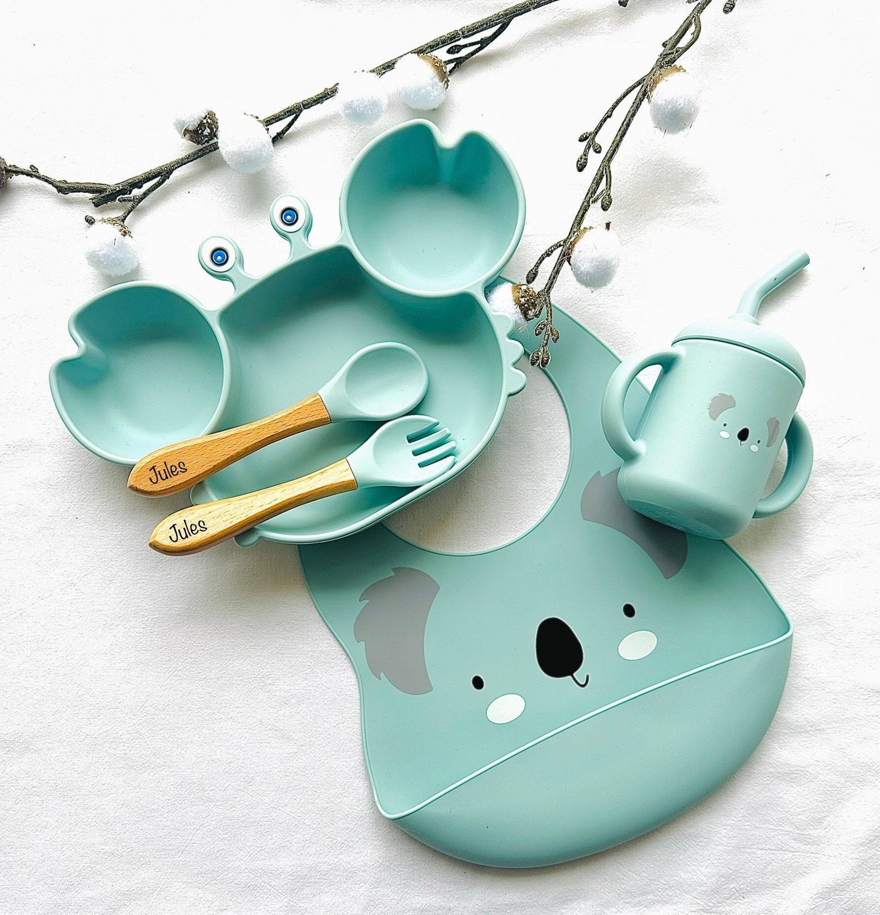Personalized Children's Plate and Cutlery Meal Set Wooden Cutlery Birth ...