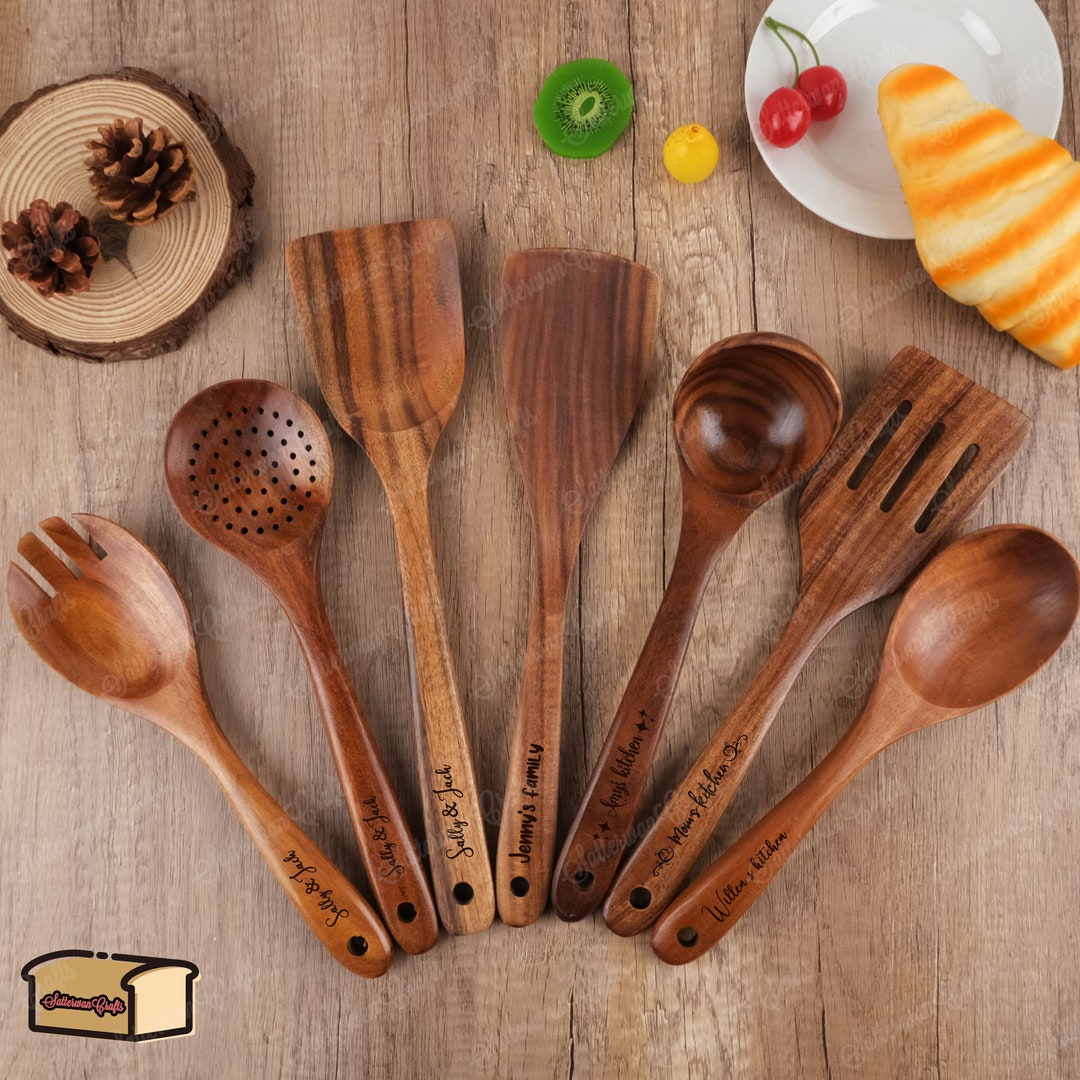 Personalized Name Wooden Spoon Set, Custom Engraved Monogram Spoon Set ...
