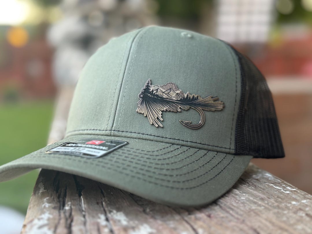 Fly Fishing Hat - Custom Hat - Leatherette Patch Hat - Fishing Hat ...