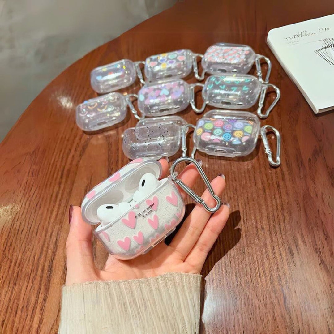 AirPod Case Transparent for Case AirPod 1 2 3 Pro With Clip, Hearts ...