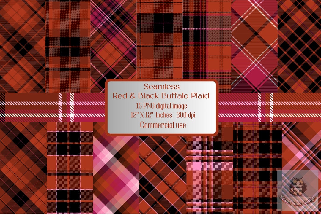 Red Buffalo Plaid Digital Paper, Red and Black Tartan Checkered Plaid ...