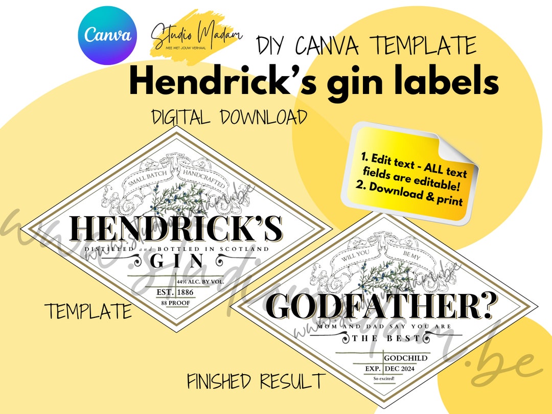 DIY Personalized Hendrick's Gin Label - CANVA Template - Digital ...
