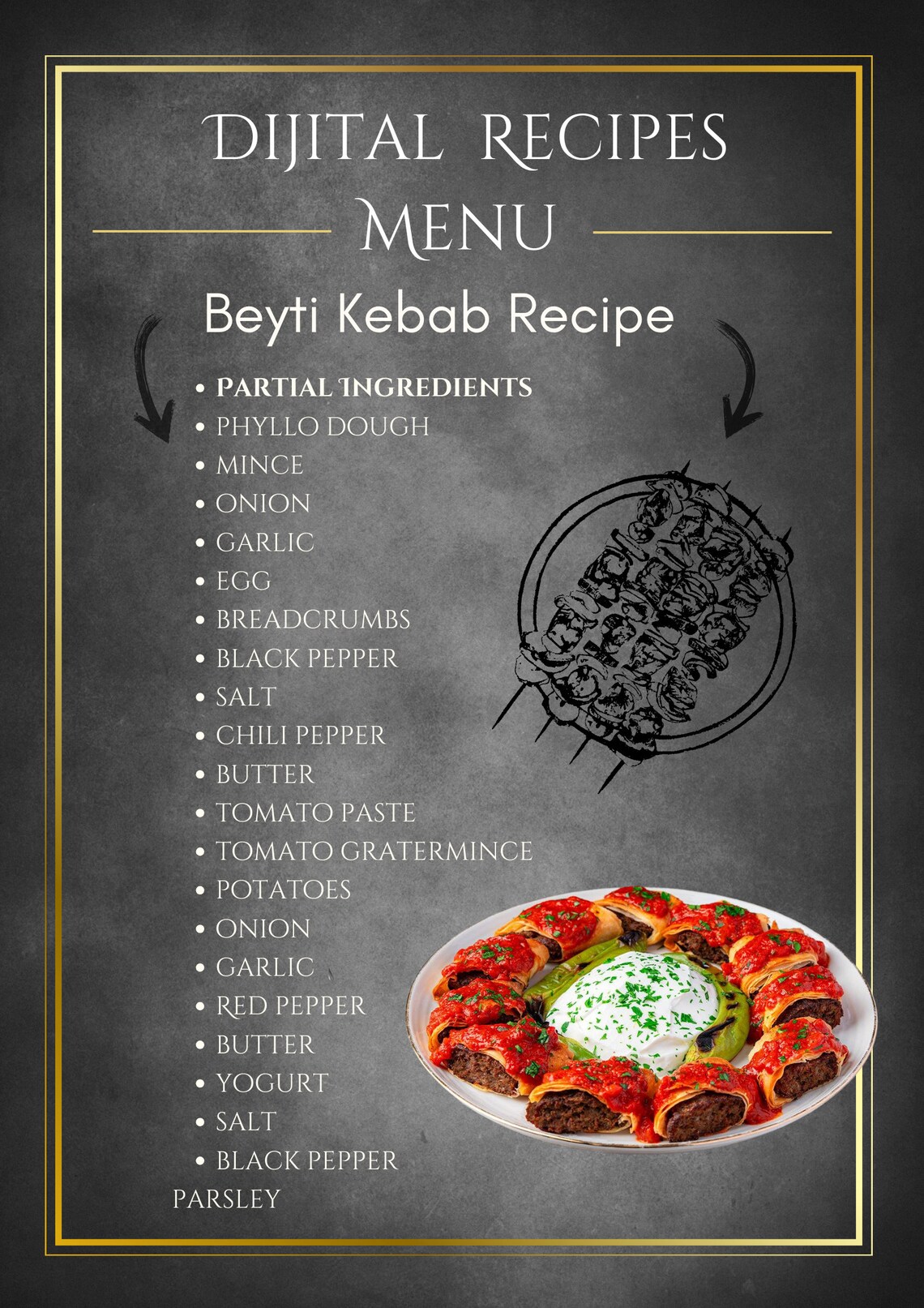 Turkish Beyti Kebab Recipe Digital Recipes From Turkish and World Cuisines Food, Dessert, Cake ...