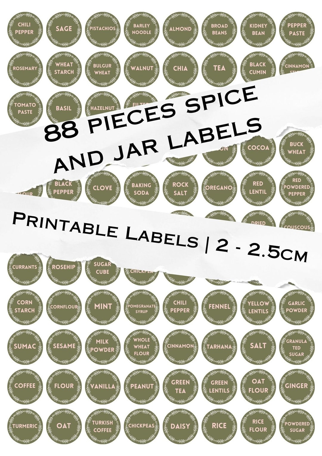 88 Piece Kitchen Labels Jar Labels Spice Labels Printable Stickers ...