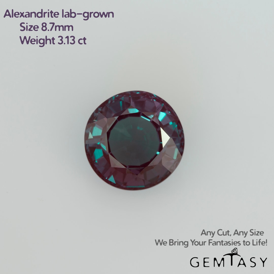 Cut Stone Alexandrite Czochralski pulled Lab Grown, Facet Round 8.7mm 3 ...