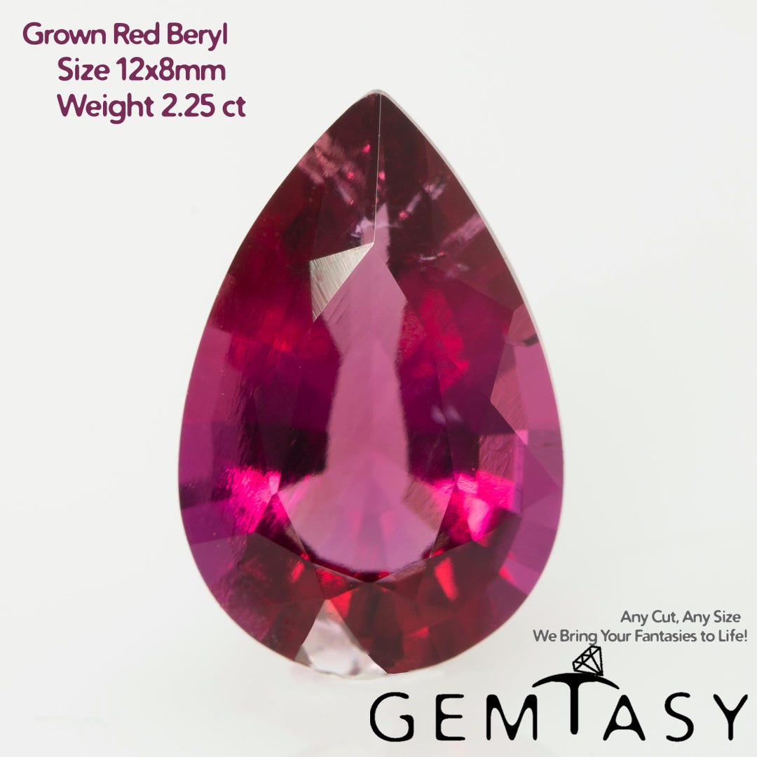 Cut Stone - Red Beryl Hydrothermal Lab Grown, Facet Pear 12x8mm 2.15-2 ...