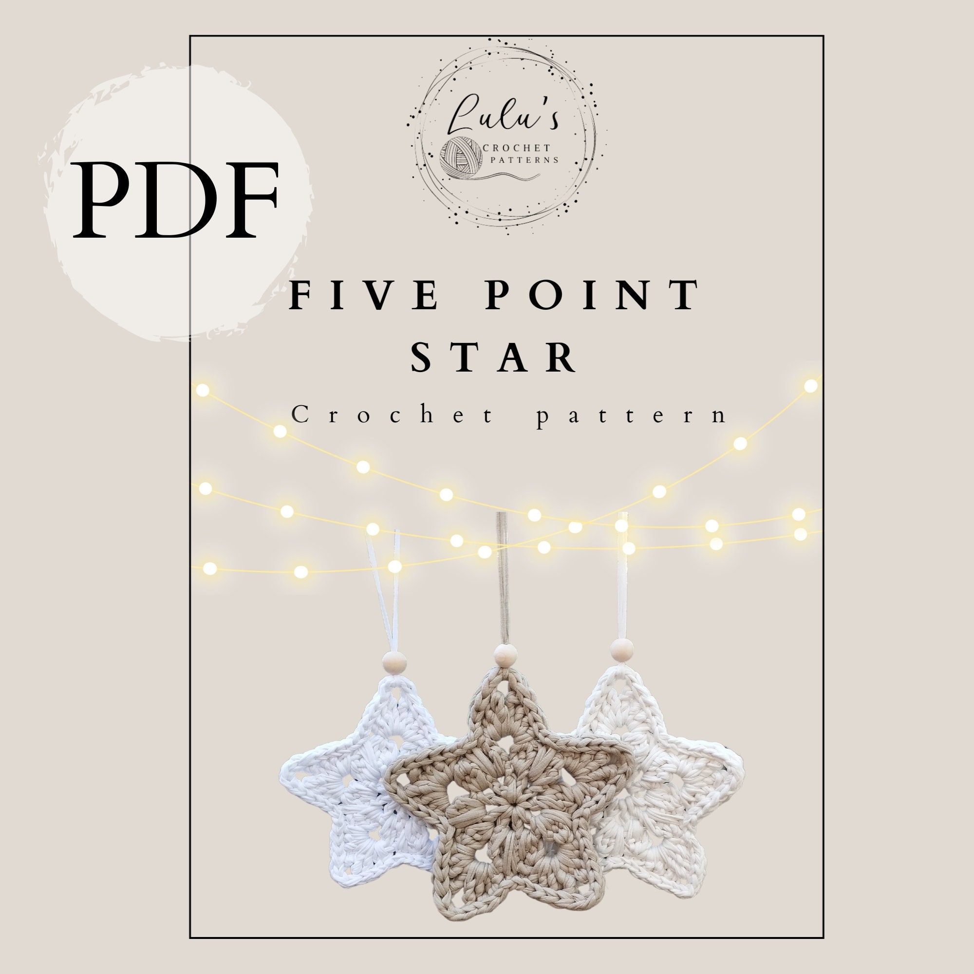 Easy Crochet Pattern-five Point Star Crochet Pattern Pdf-christmas ...