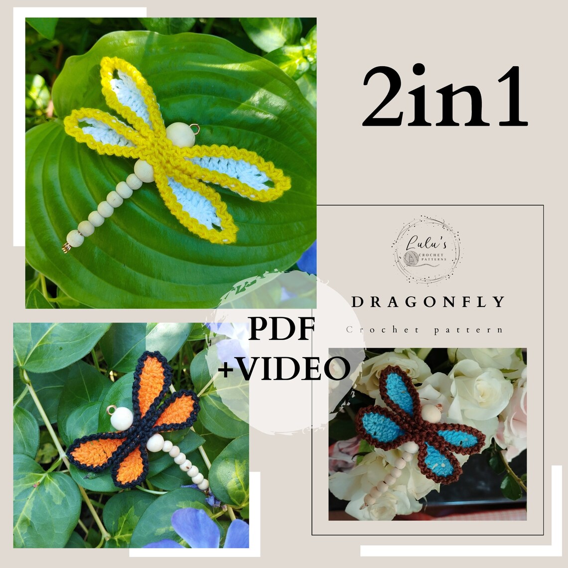 Easy Dragonfly Crochet Pattern Summer Amigurumi Pattern-keychains-hair ...