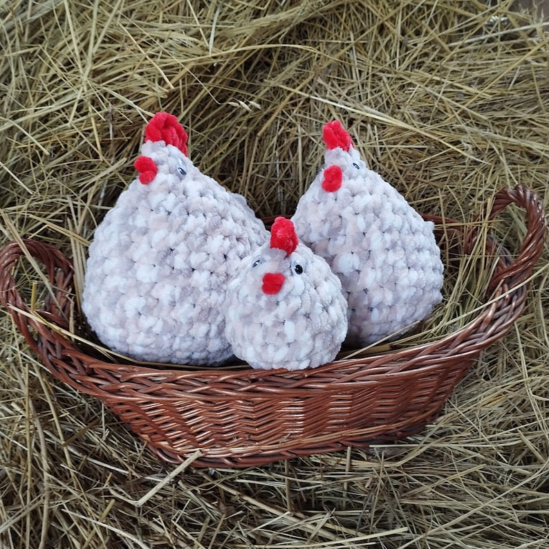 Amigurumi Chicken Crochet Pattern – Chenille Yarn Plush, Easter Decor ...